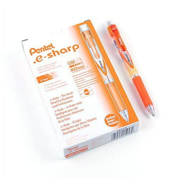 Pentel .E-Sharp Mechanical Pencil, 0.7mm, Orange Barrel, Box of 12 ...