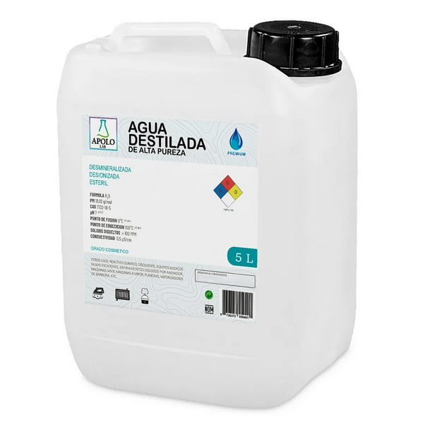 Agua Destilada de alta pureza Apolo Lab Desmineralizada, Desionizada, 5 ...
