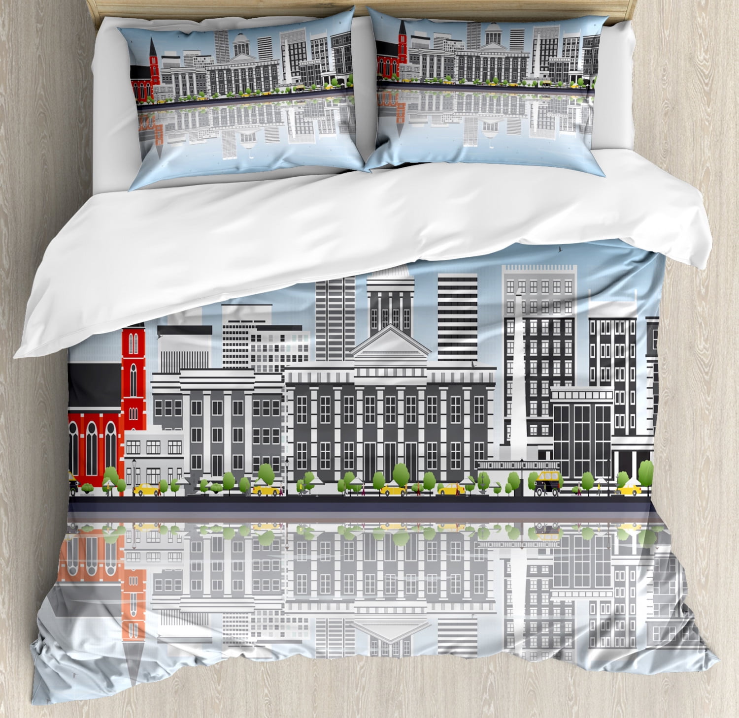 Illinois Duvet Cover Set Queen Size, Springfield Skyline with Buildings ...