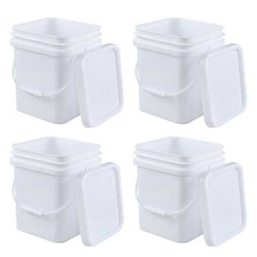 4 Pcs 3 Gallon Plastic Square Bucket Pail Container with Lid, White ...