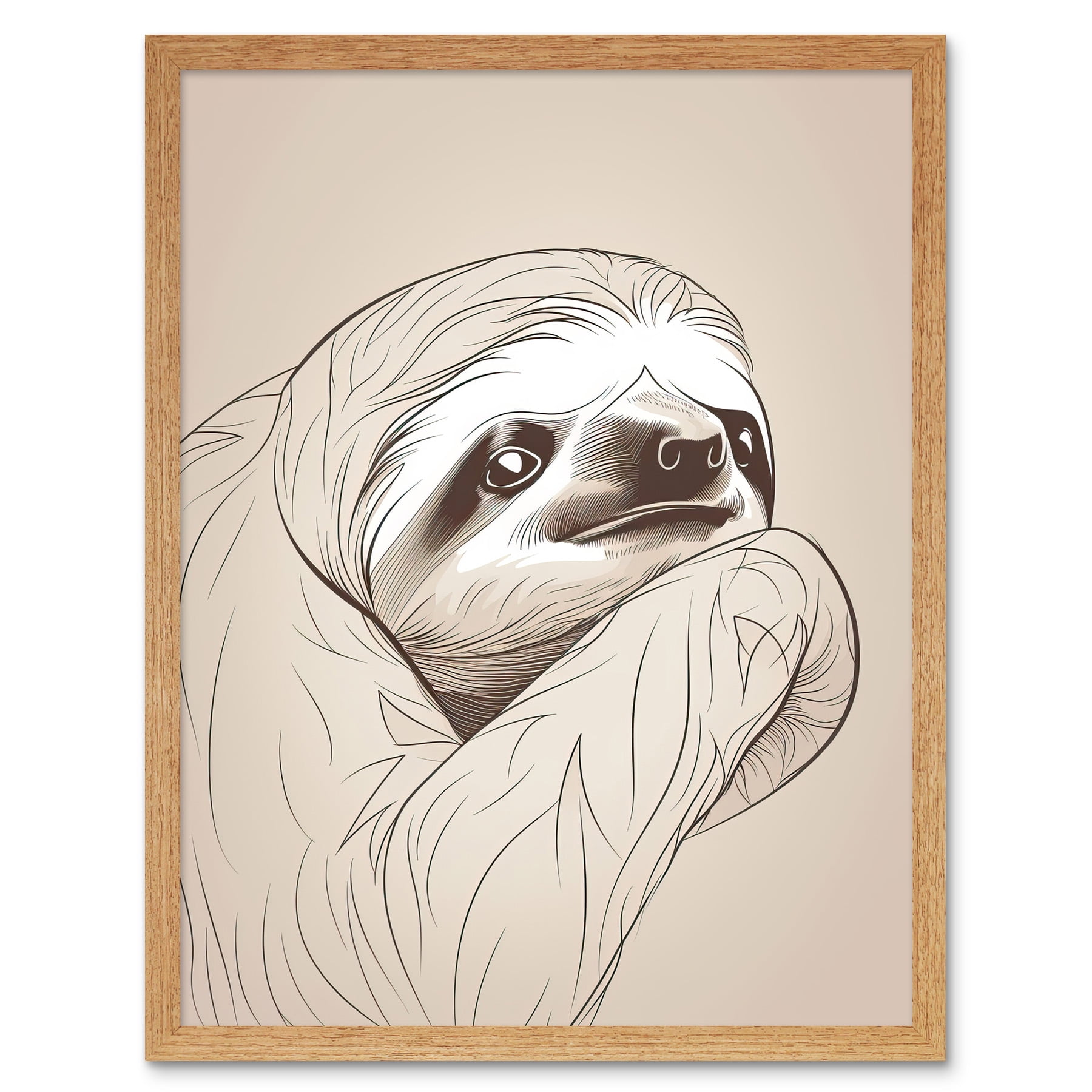 Sloth Line Drawing Illustration with Highlights Art Print Framed Poster ...