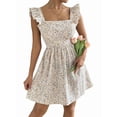 Jaimenalin Women Floral Mini Dress Square Neck Ruffle Shoulder Back Tie ...