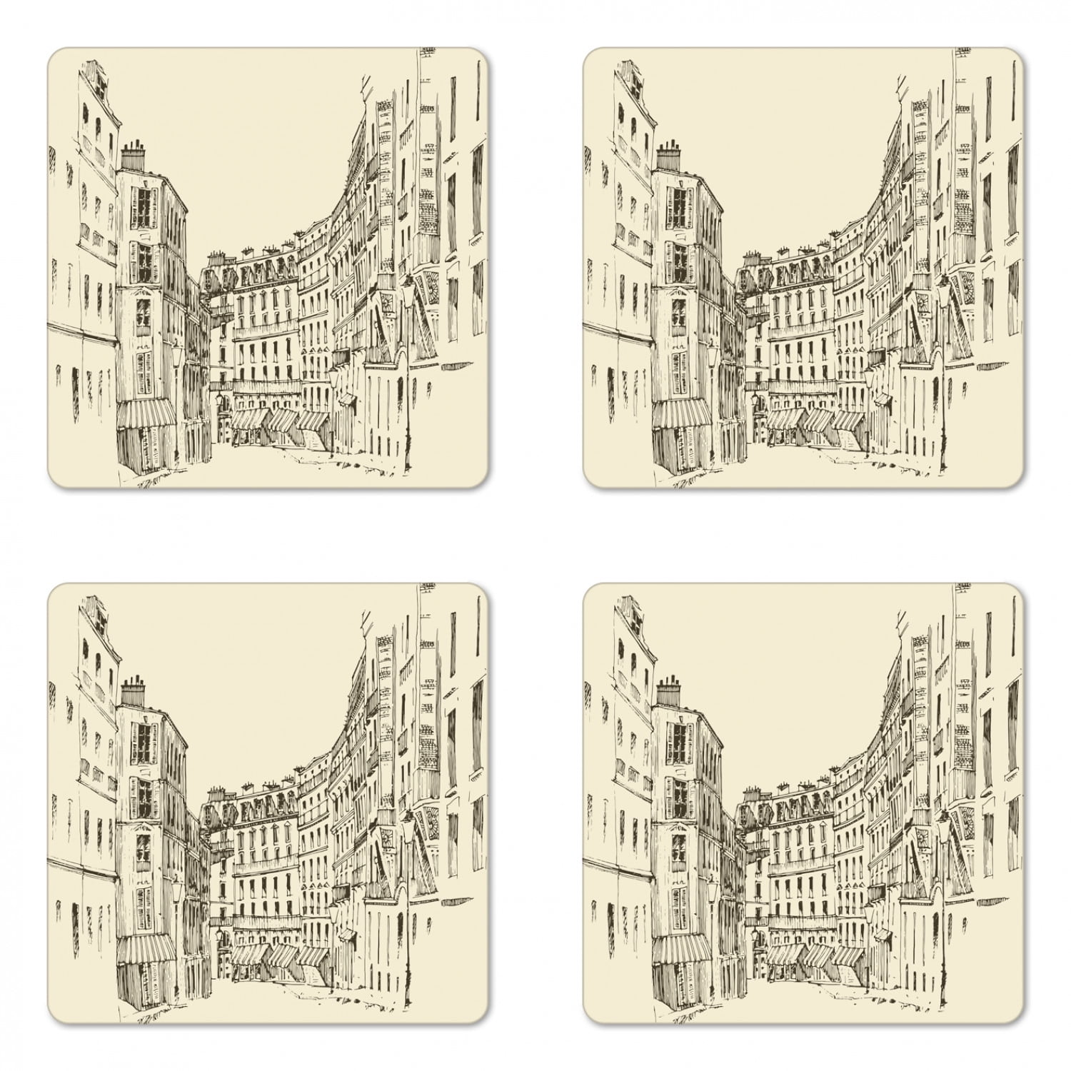 Paris Coaster Set of 4, Hand Drawn Buildings of France European Classic ...