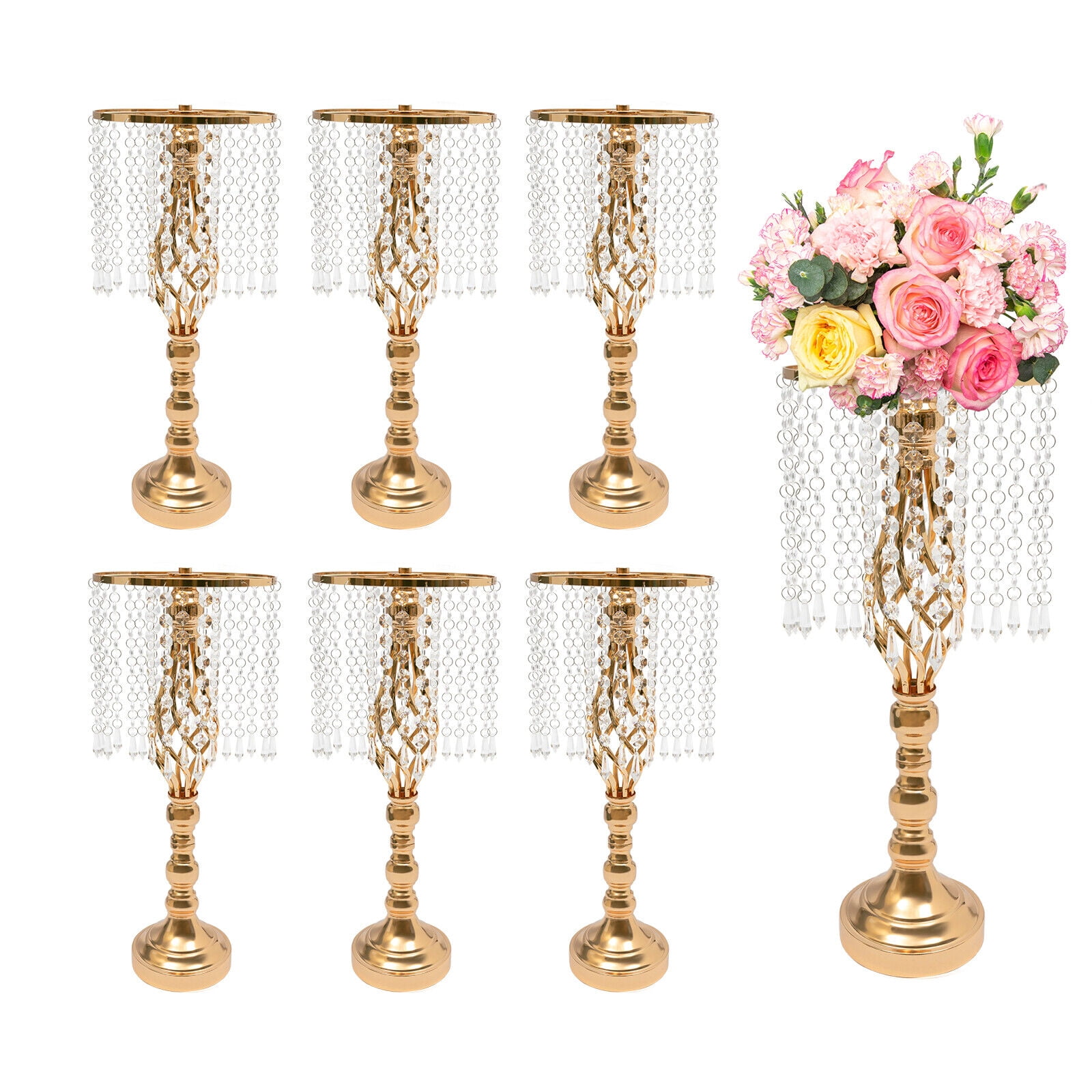 6 Pcs Crystal Flower Stand Set, Plated Gold Wedding Acrylic Crystal ...