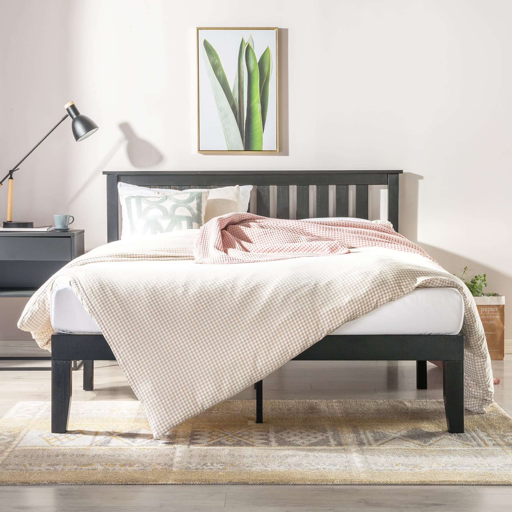 Mellow Marley Solid Wood Platform Bed with Headboard, Black, Twin ...