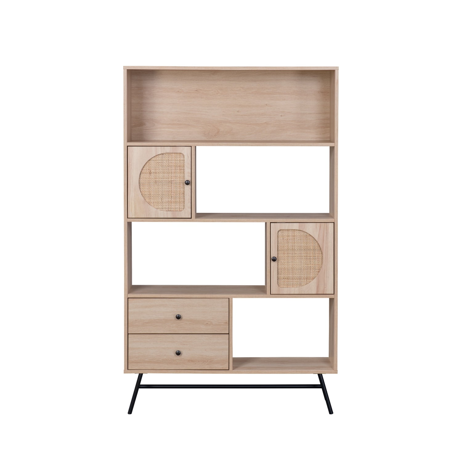 Librero Top Living con Estantes Cajones y Puertas de Ratán Natural Café ...