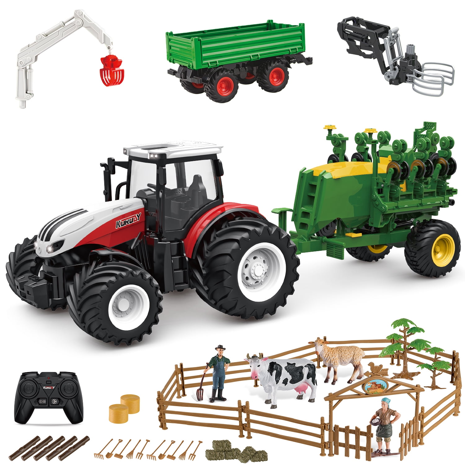Fisca 4 in 1 Remote Control Farm Planter Tractor Set Toys with 4 ...
