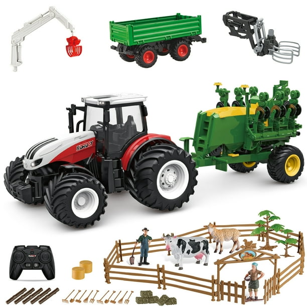 Fisca 4 in 1 Remote Control Farm Planter Tractor Set Toys with 4 ...