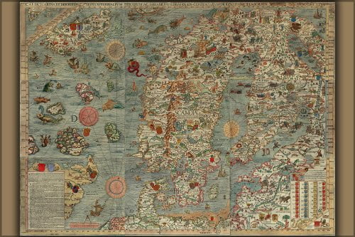42x63 Poster; Carta Marina, Scandinavia Map, C1539 - Walmart.com