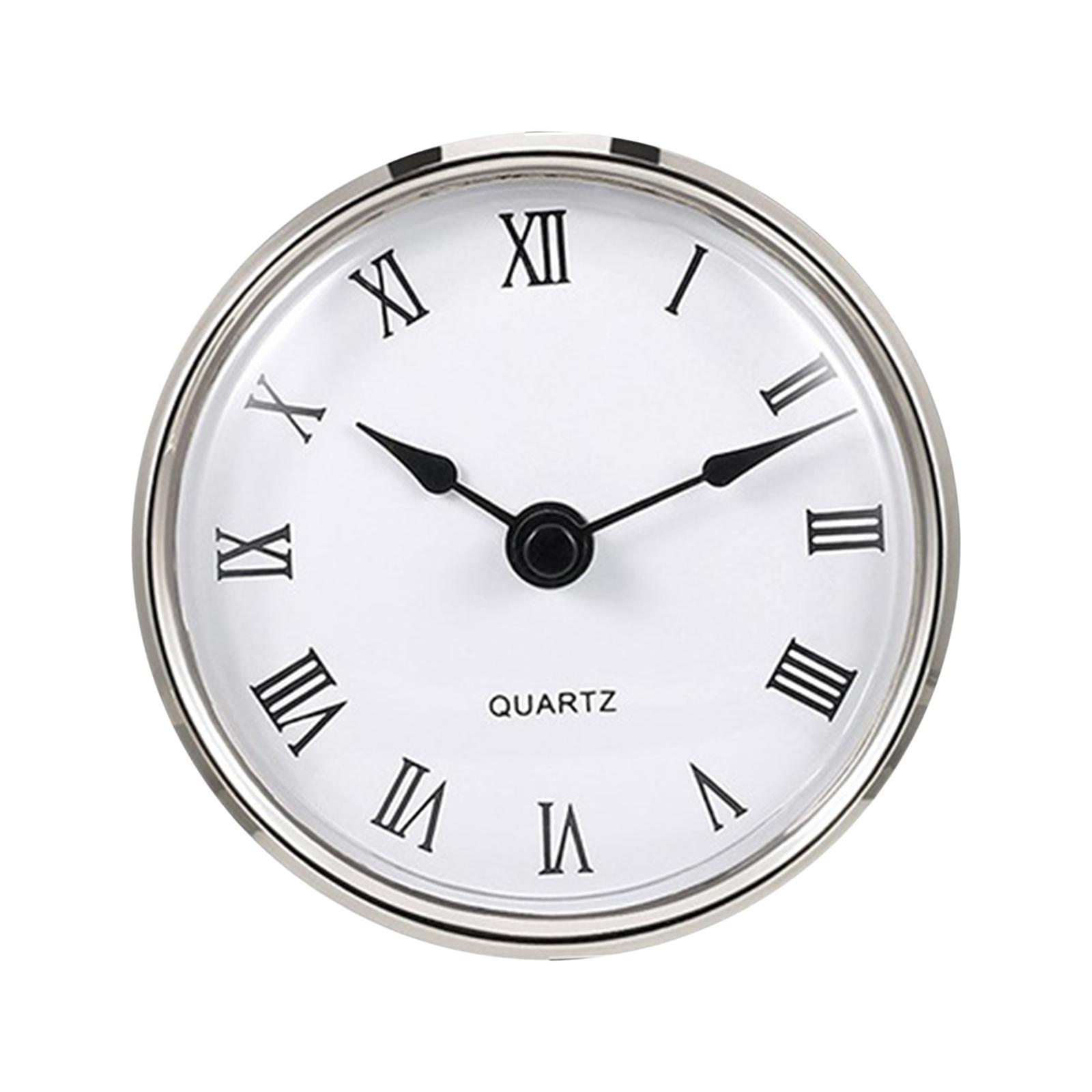 Clock Insert 3 Inch mm Round Quartz Clock Movement Silver Bezel Roman ...