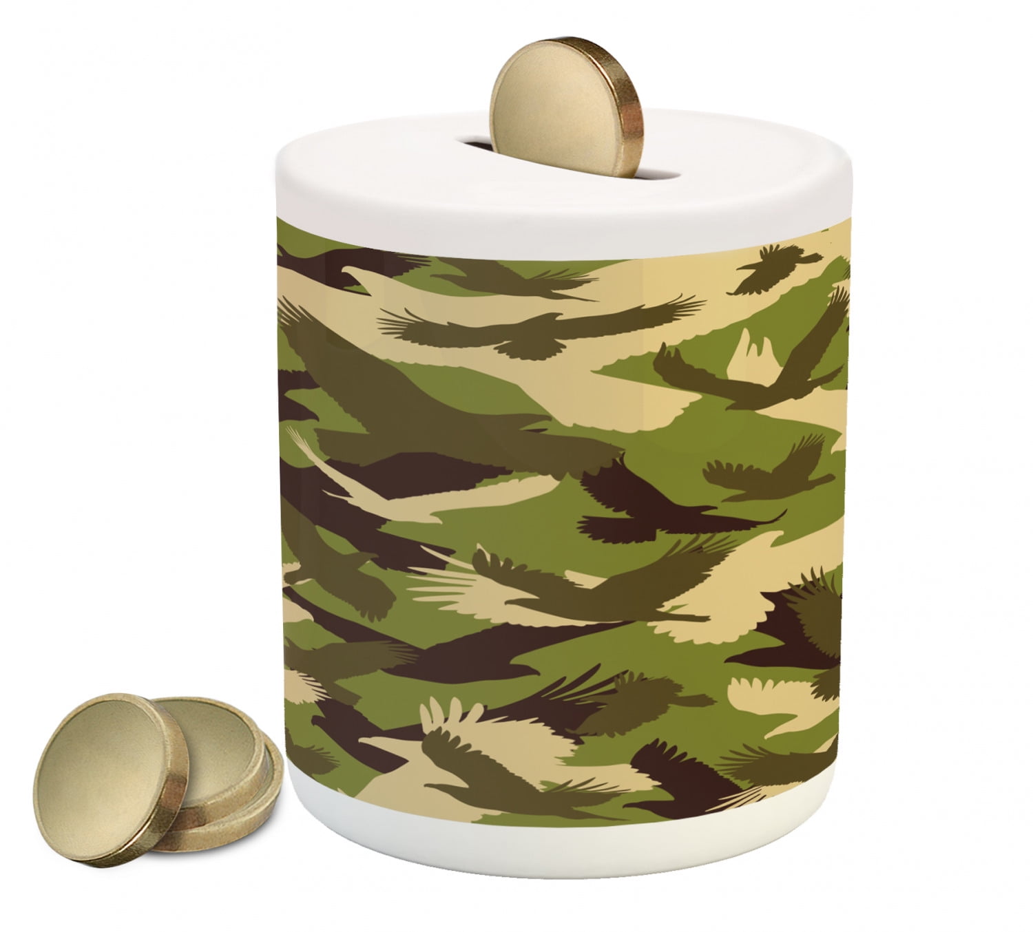 Camo Piggy Bank, Eagle Silhouettes Flying Open Wings Falcon Hawk Armed ...