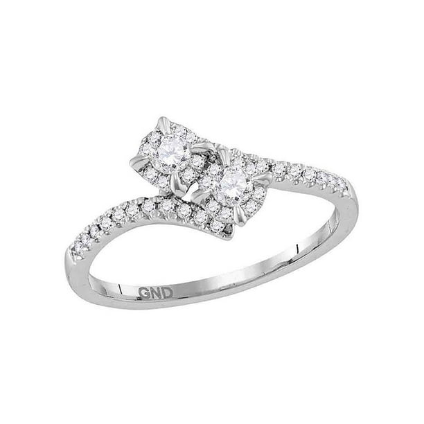 14kt White Gold Womens Round Diamond 2 Stone Bridal Wedding Engagement