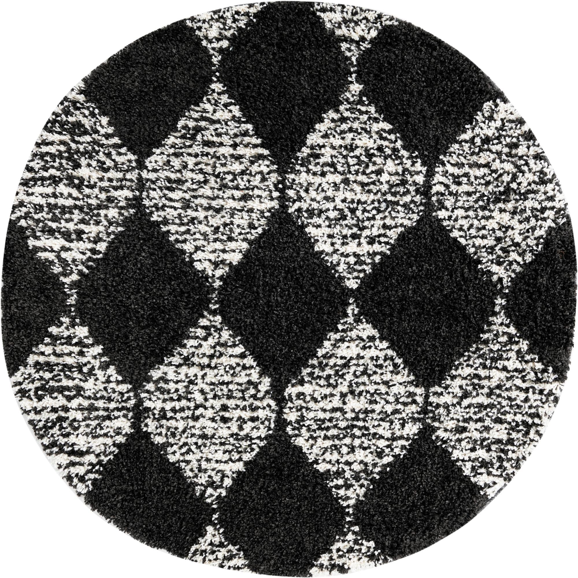Rugs.com Serenity Shag Collection Rug – 5 Ft Round Black And White Shag ...