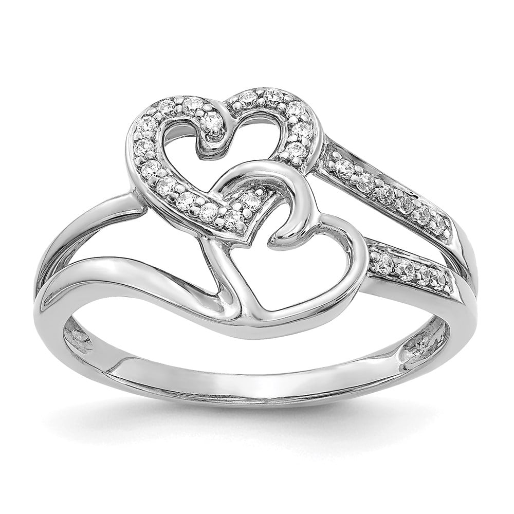 GemApex - 14K White Gold Ring Band Themed Diamond Round Hearts ...