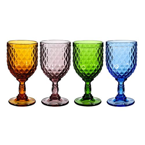 Colored Glass Goblet Set of 4 Multi Colors Drinking Glasses (11 OZ ...