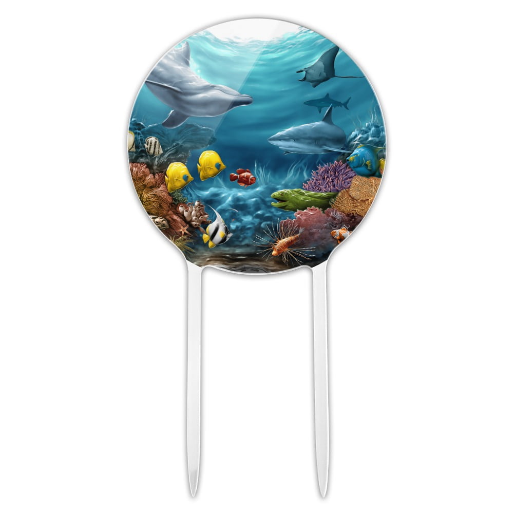 Acrylic Coral Reef Ocean Scene Dolphin Turtle Shark Stingray Fish Cake ...