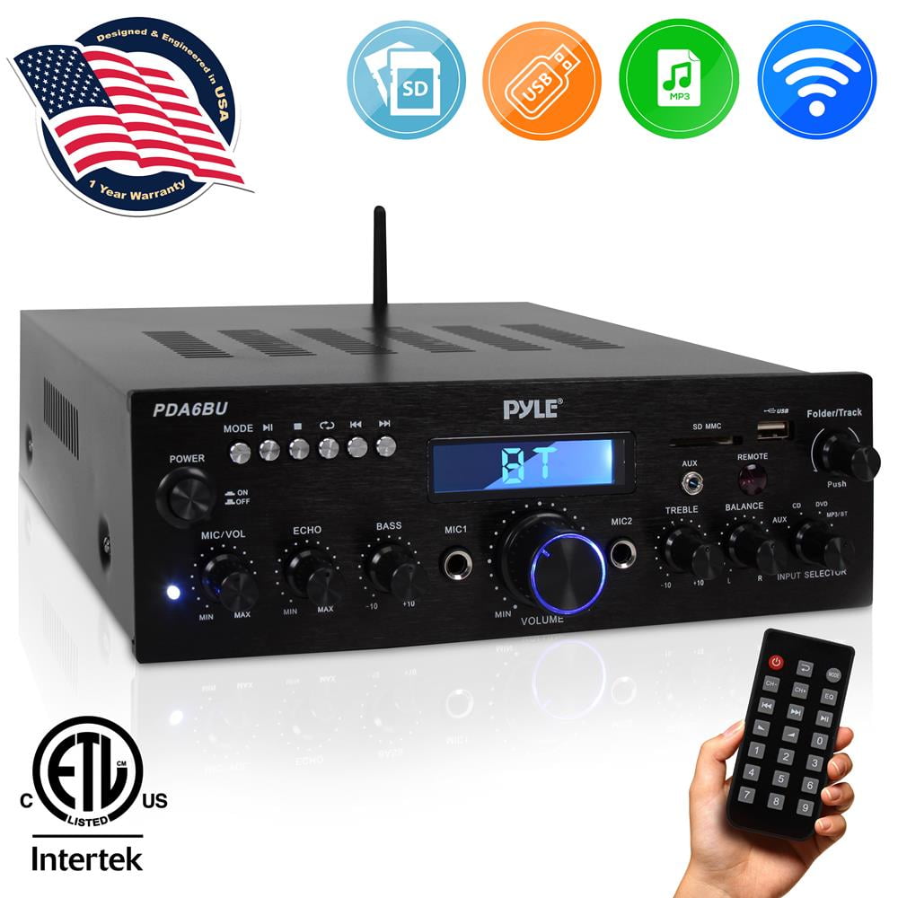 Pyle PDA6BU.5 Compact 200 Watt Bluetooth Home Stereo Amplifier Receiver ...