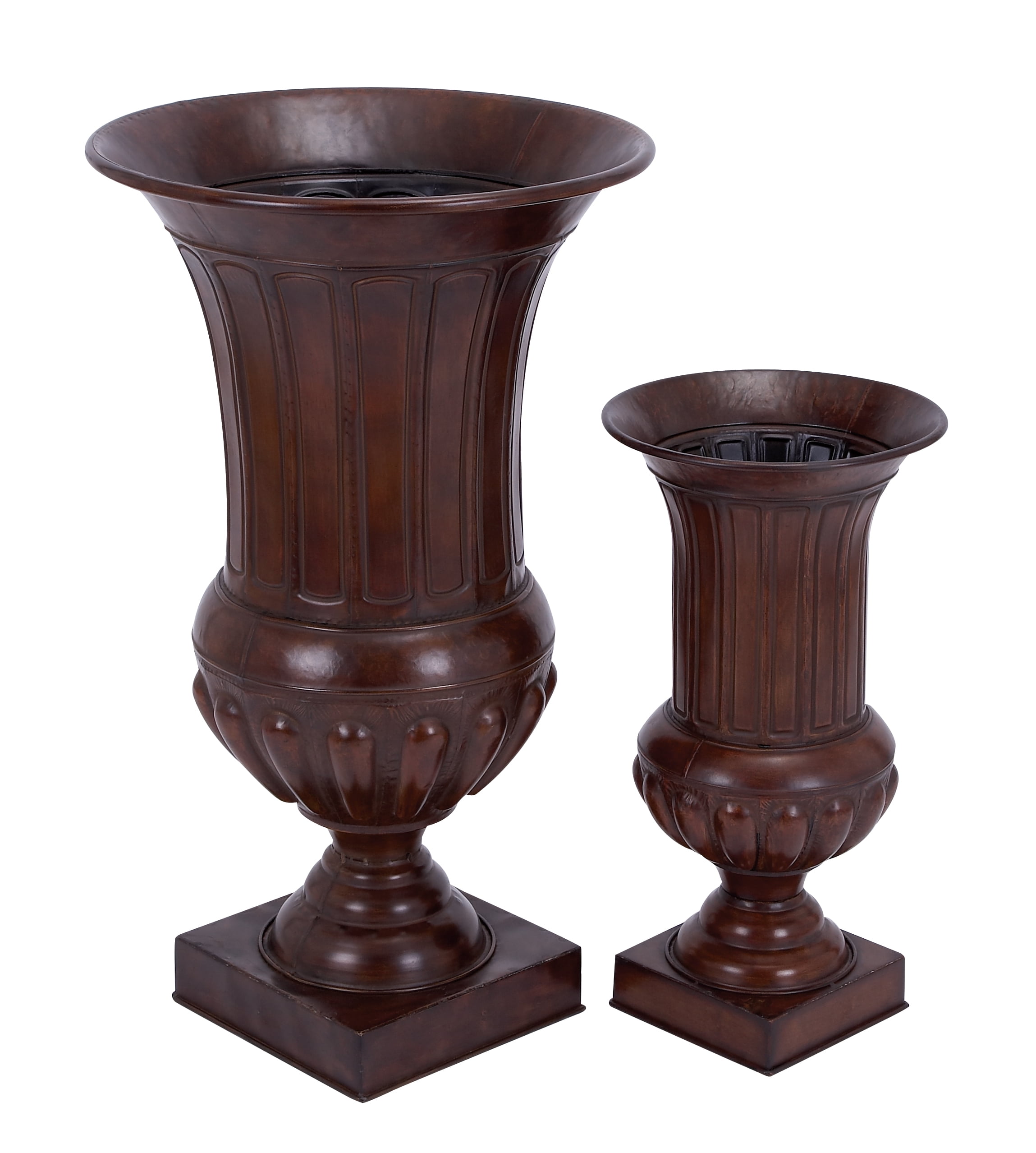 Stylish Metal Vase Planter With Brown Finish- Set Of 2 - Walmart.com