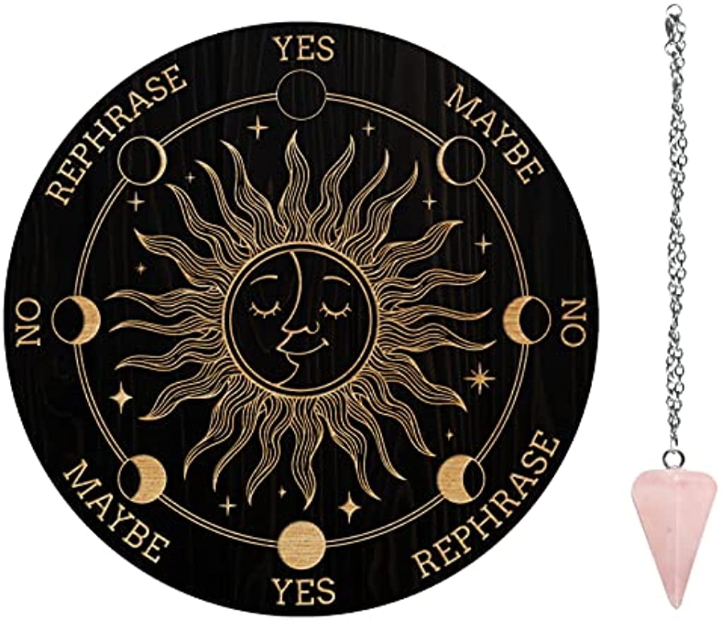 7.8 Witch Wooden Dowsing Planchette with Rose Quartz Crystal Dowsing ...