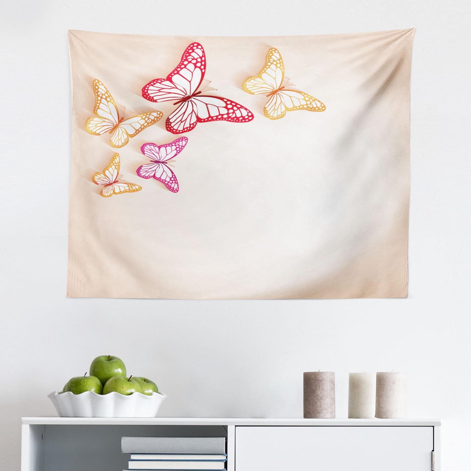 Butterfly Tapestry, Various Colorful Butterflies Watercolor Style Wild ...