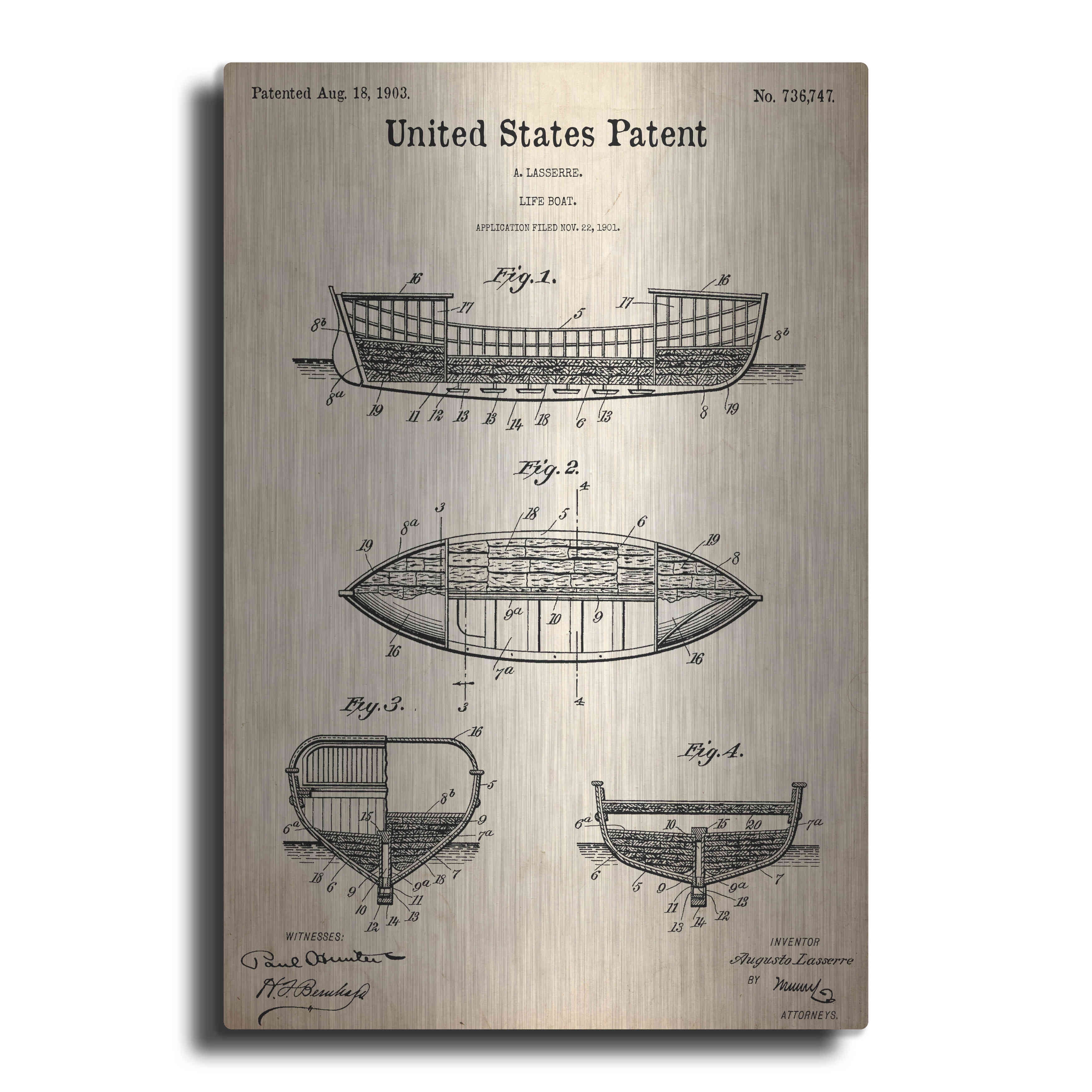 Luxe Metal Art 'Lifeboat Blueprint Patent Parchment,' Metal Wall Art ...