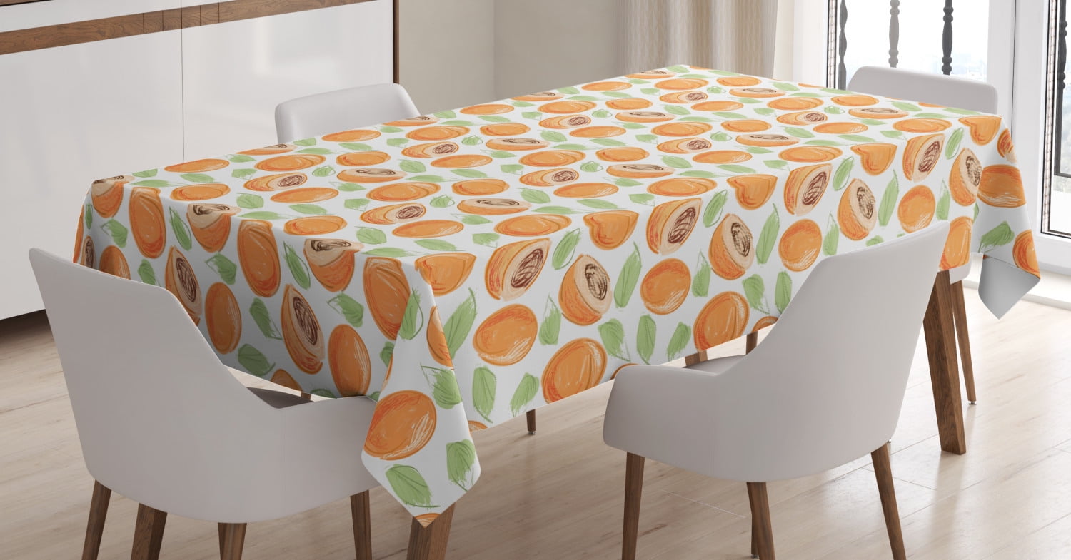Apricot Tablecloth, Watercolor Sketch Style Abstract Fruit Sections and ...