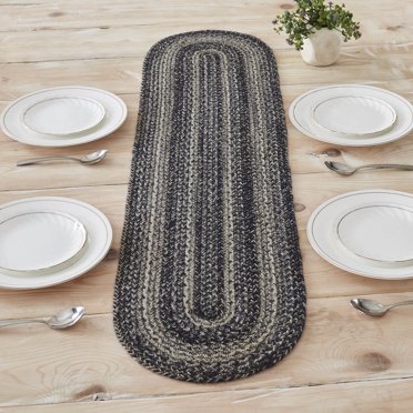 VHC Brands Farmhouse Primitive Jute Black Textured Striped Oval Table ...