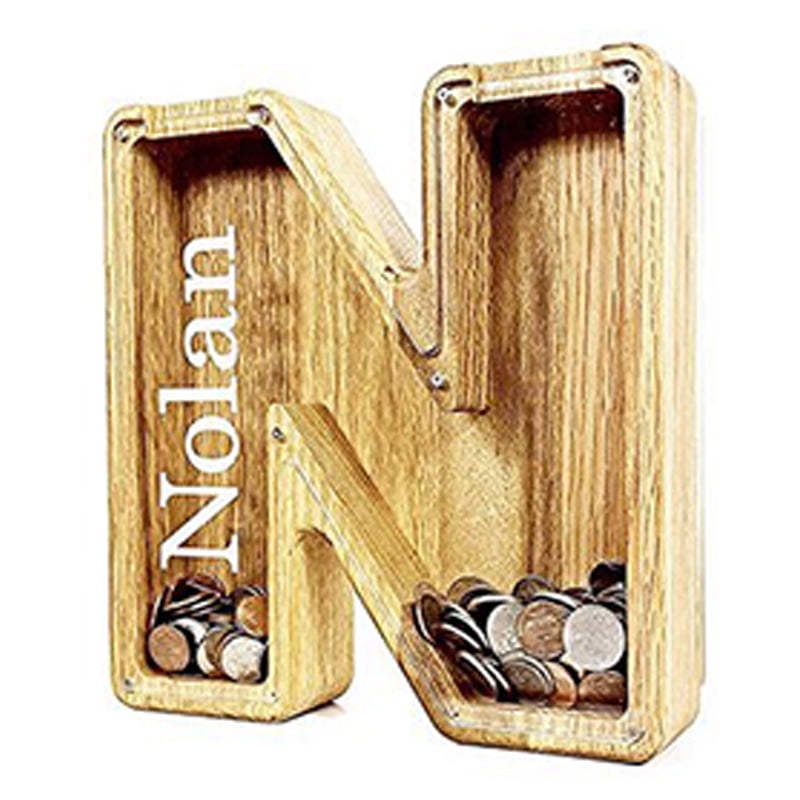 Wooden Monogram Piggy Bank Capital Letter Money Bank Initials Piggy ...