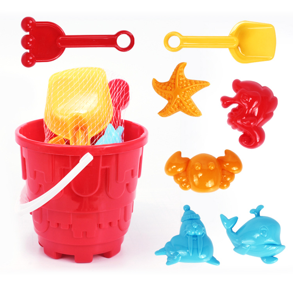 8 Pcs Children's Beach Bucket Toys Set with Mesh Bag, Summer Dredging ...