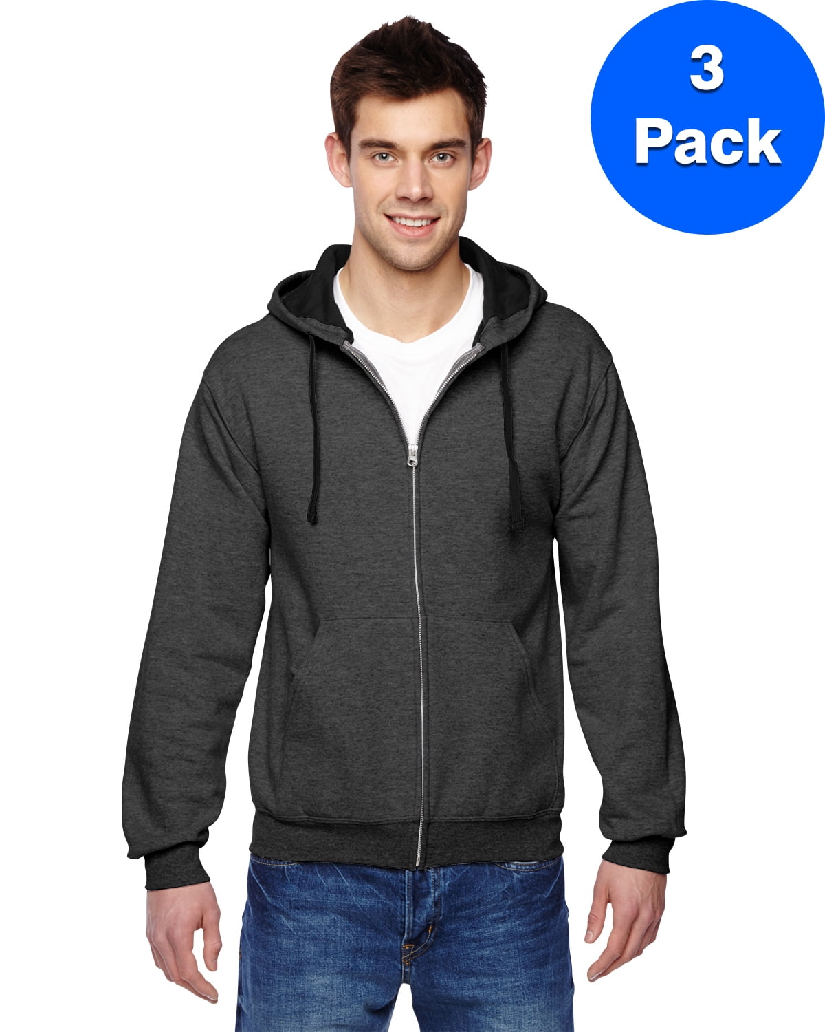 Mens Full-Zip Hooded Sweatshirt SF73R (3 PACK) - Walmart.com