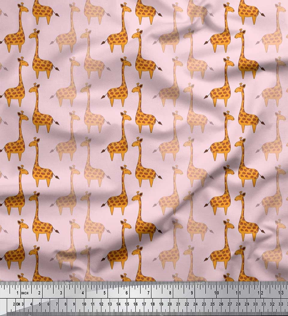 Soimoi Japan Crepe Satin Fabric Giraffe Kids Print Fabric by Yard 42 ...
