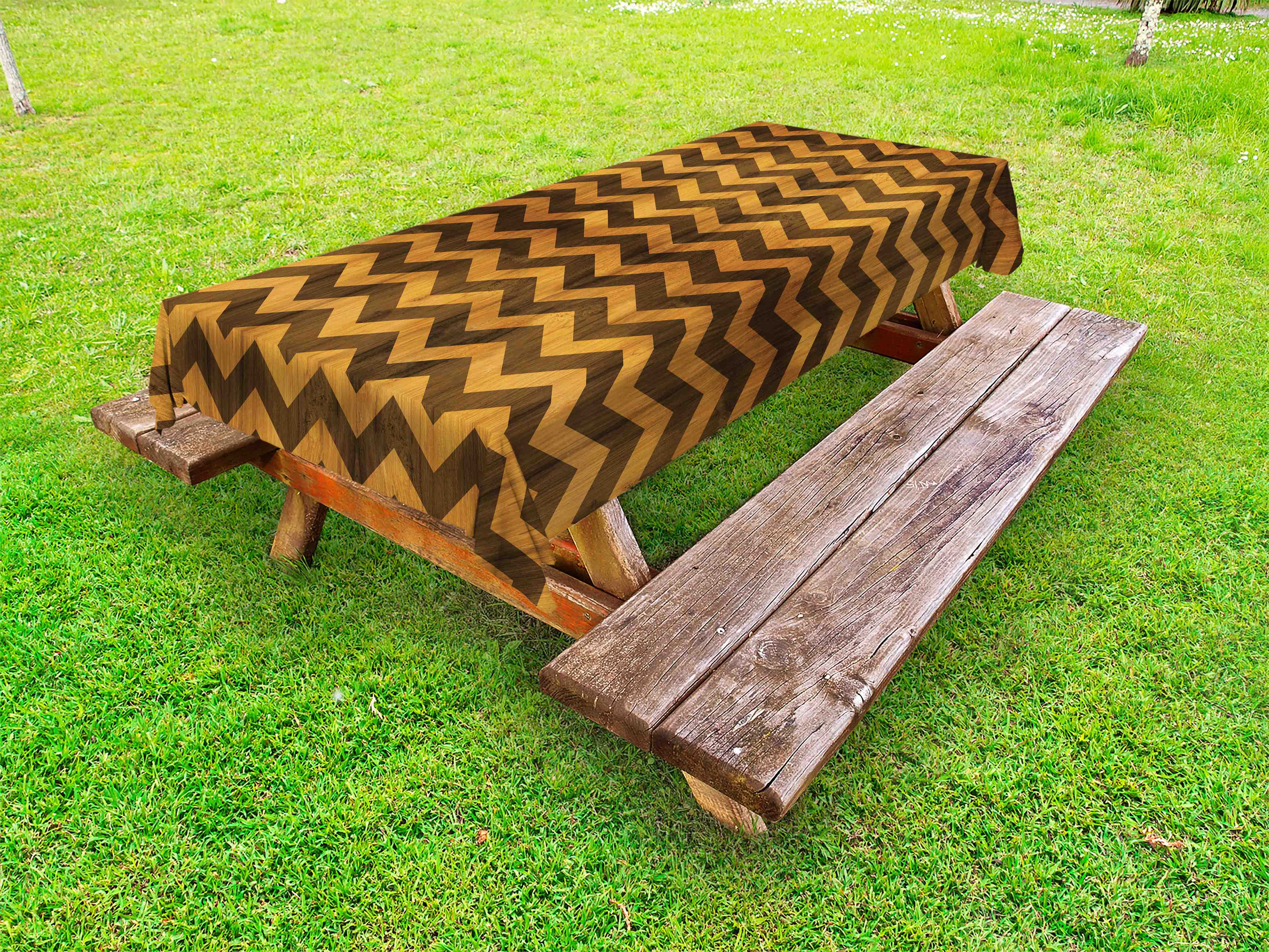 Chevron Outdoor Tablecloth, Zigzag Chevron V-Shaped Motif Medieval ...