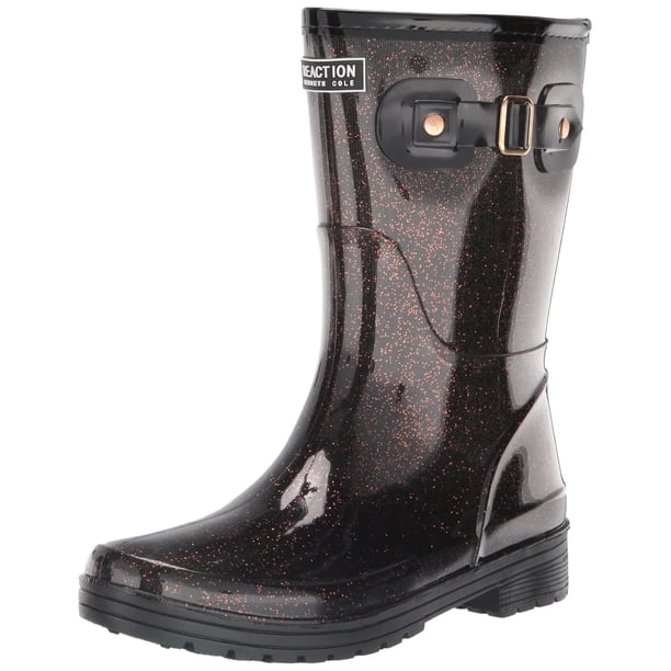 Kenneth Cole REACTION Women's Rain Buckle Glitter Boot, Black/Gold, 9 ...
