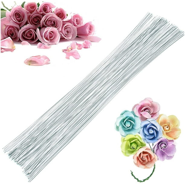 200 Counts Stem Wire Floral Paper Wrapped Wire, 14 Inch 22 Gauge Floral ...