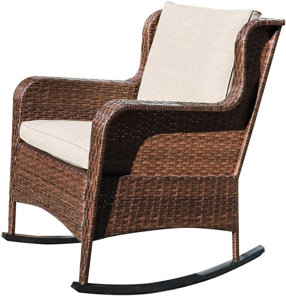 JayDAYon Outdoor Resin Wicker Rocking Chair with Olefin Cushions, Patio ...