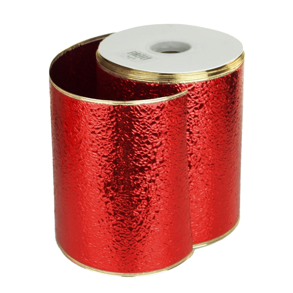 Cracked Ice Metallic Christmas Ribbon Wired Edge, 50 Yards, Red ...