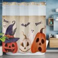 No Hook Shower Curtain with Snap in Liner, Pumpkin Ghost Halloween ...