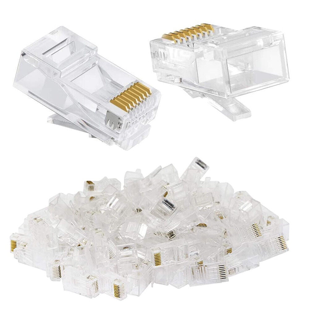 RJ45 Crystal Head Cat6 Network Cable Connector Gold Plated 100 PCS ...