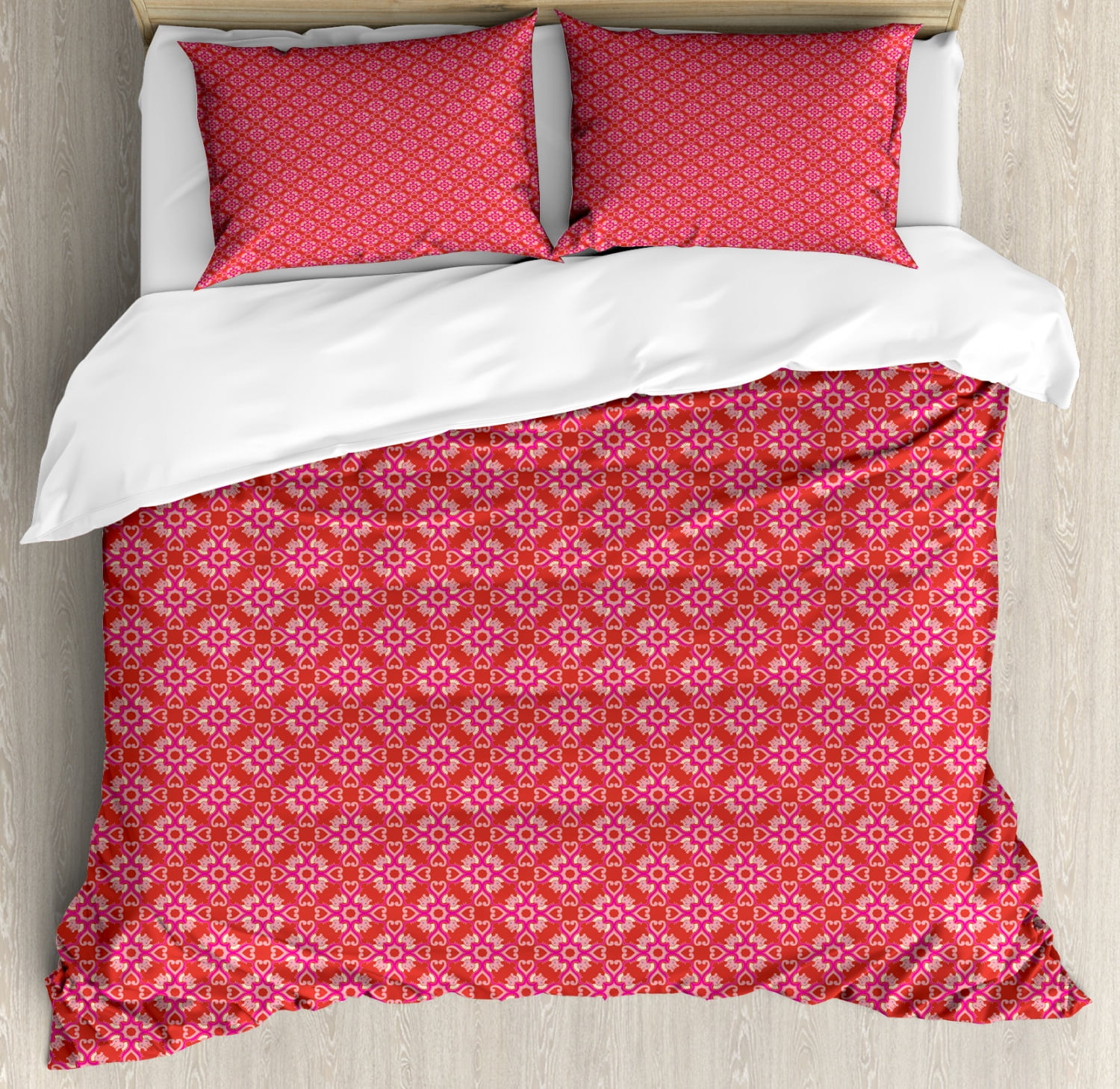 Pink Damask Duvet Cover Set Queen Size, Repetitive Retro Abstract ...
