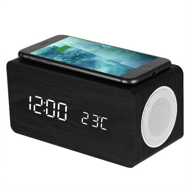 ZTech Wood Finish Alarm Clock and Wireless Phone Charger and Speaker ...