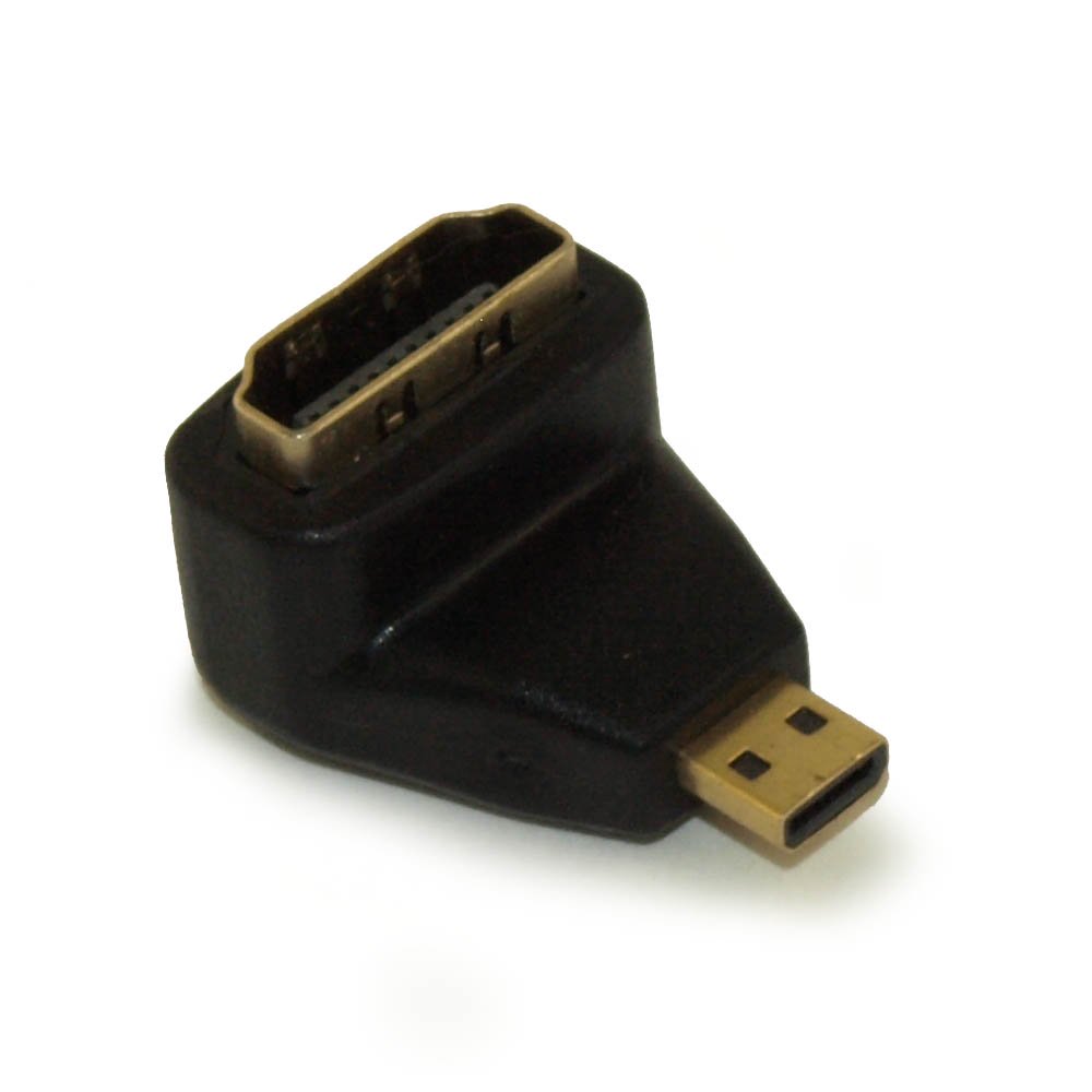 Micro-HDMI (Type-D) Male to HDMI A Female RIGHT-ANGLE Adapter, Gold Pl ...