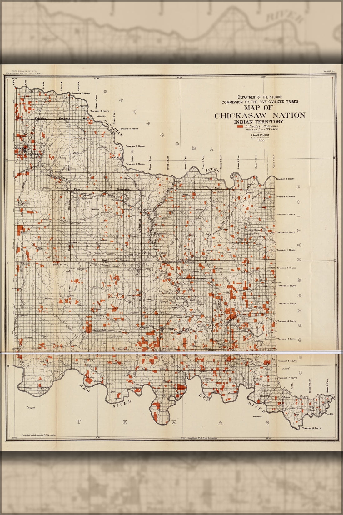 24"x36" Gallery Poster, Map of Chickasaw Nation, Indian territory 1900 ...
