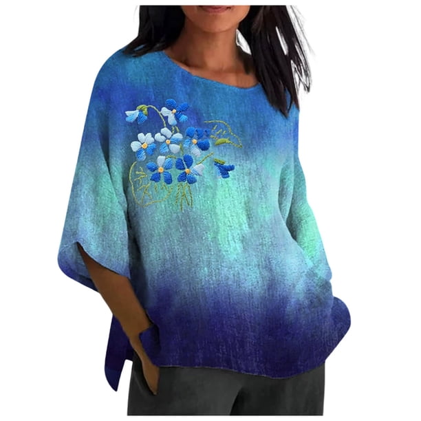 YDLCAFD Women's Summer Print Baggy Batsleeve Baggy Plus Size T Shirt ...