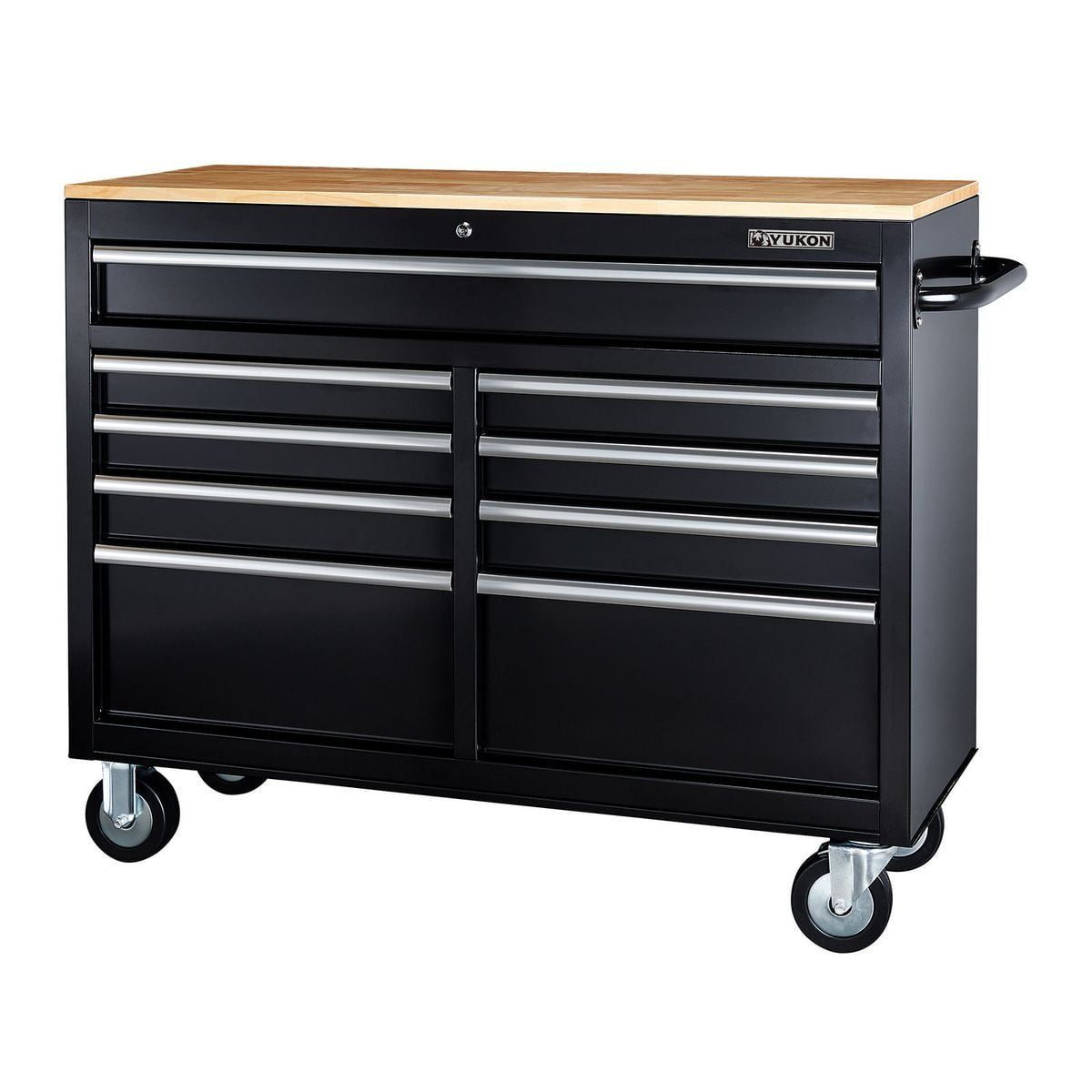 46 In. 9-Drawer Mobile Storage Cabinet With Solid Wood Top, Black ...