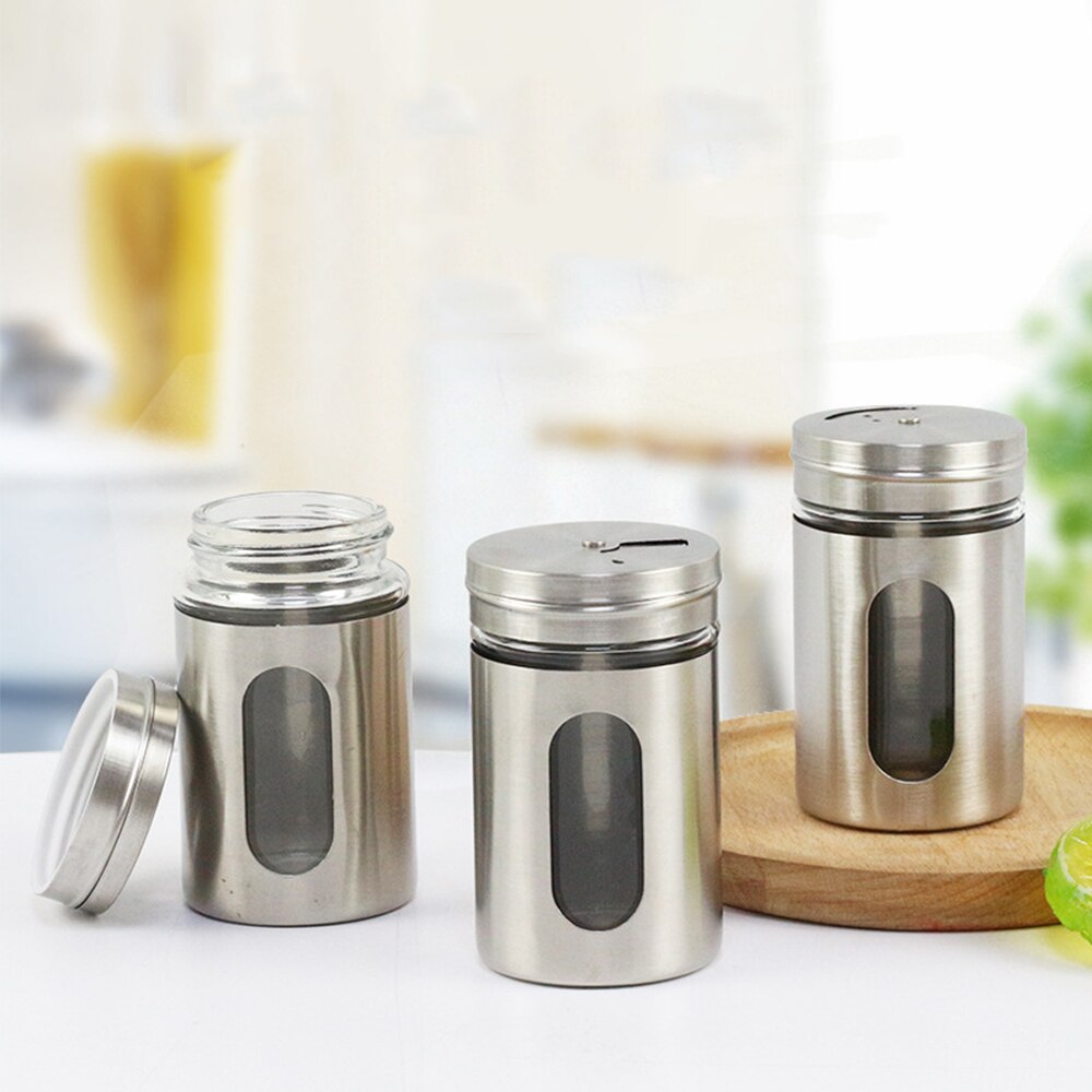 Stainless Steel Spice Shakers with Window,2.7 Oz Spice Jars Seasoning ...