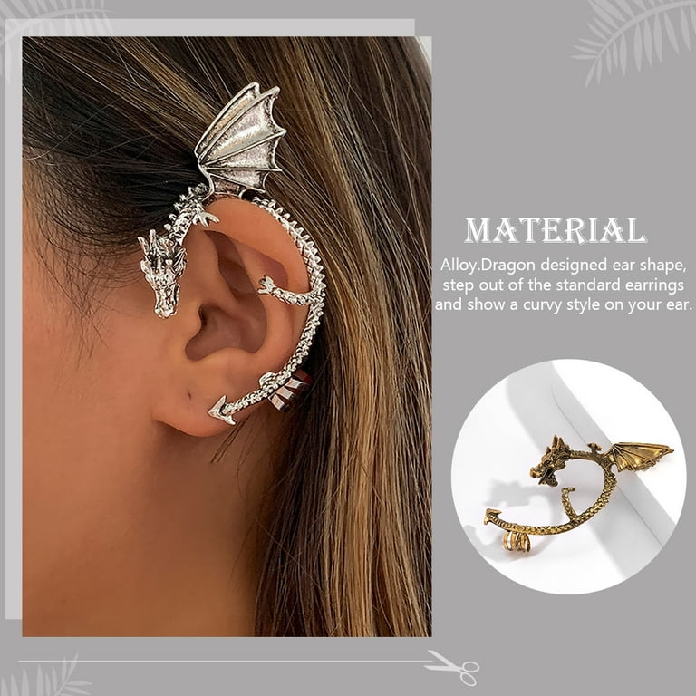 2pcs Dragon Design Ear Climber Earrings Vintage Style Ear Crawler Earrings