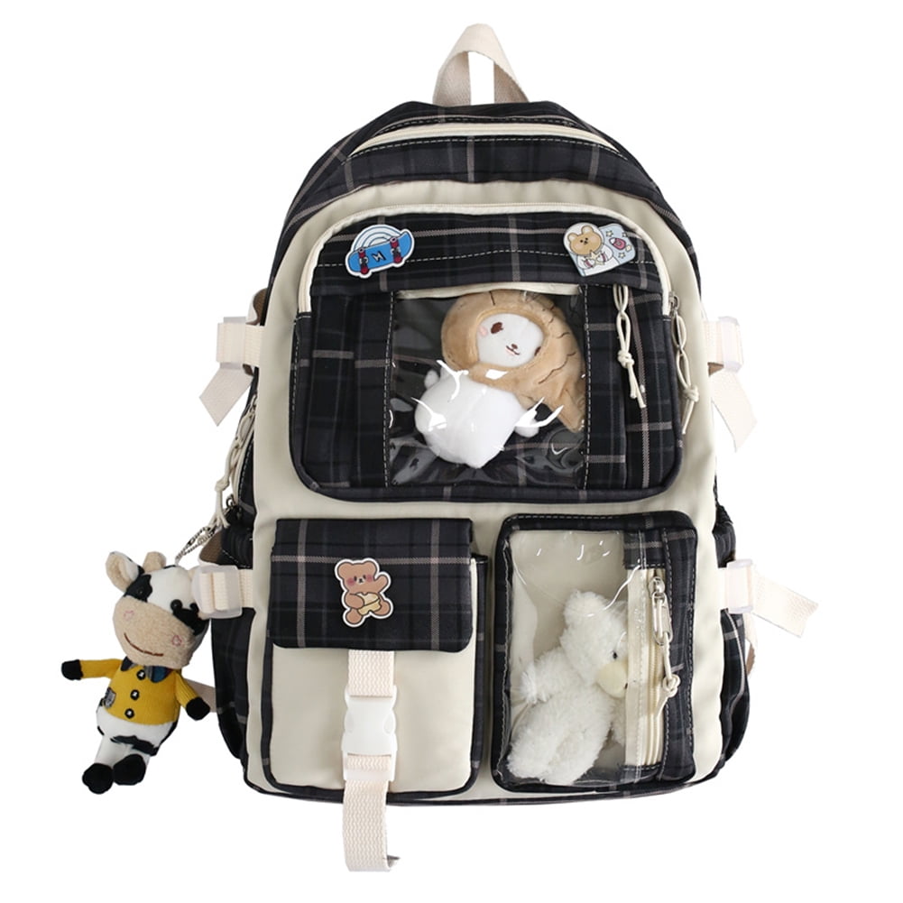 FunnyBeans Kawaii Backpack with Bear Plush Kawaii Pin, Rucksack Durable ...
