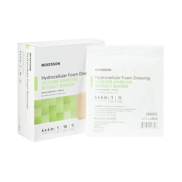 McKesson Hydrocellular Foam Dressings, Silicone Adhesive Wound Pad, 4 ...