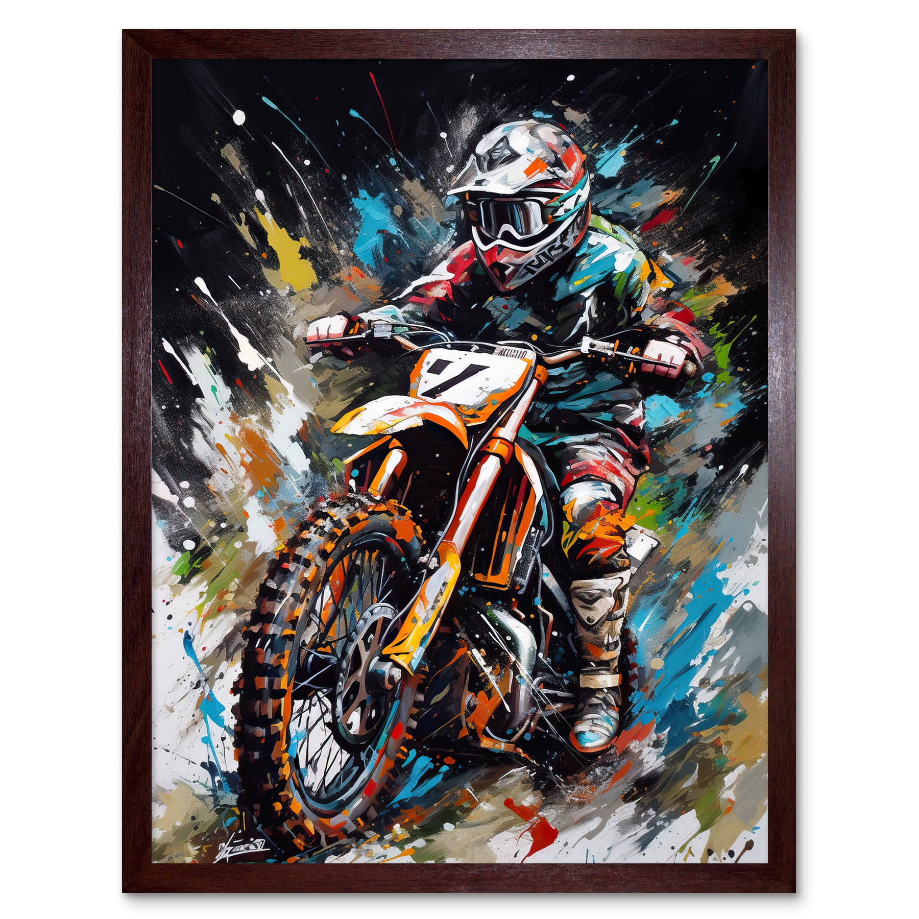 Motocross Race Driver Number 7 Racing Action Shot Art Print Framed ...