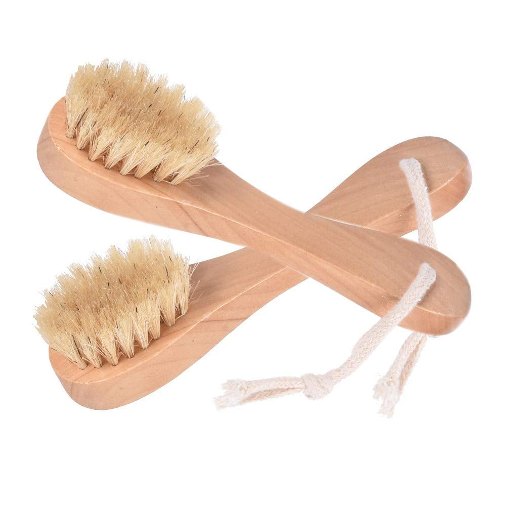 Natural Bristles Wooden Face Cleaning Brush Wood Handle Facial Cleanser ...